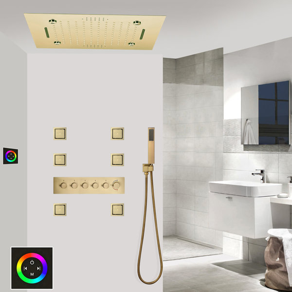 Fontanashowers Brushed Gold Thermostatic Led Touch Panel Controlled